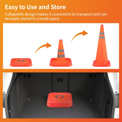 yeesport 4PCS 18 Inch Collapsible Traffic Cones, Multi Purpose Orange Cones with Reflective Strip Collar, Traffic Safety Cones for Road Safety, Parking and Driver Training