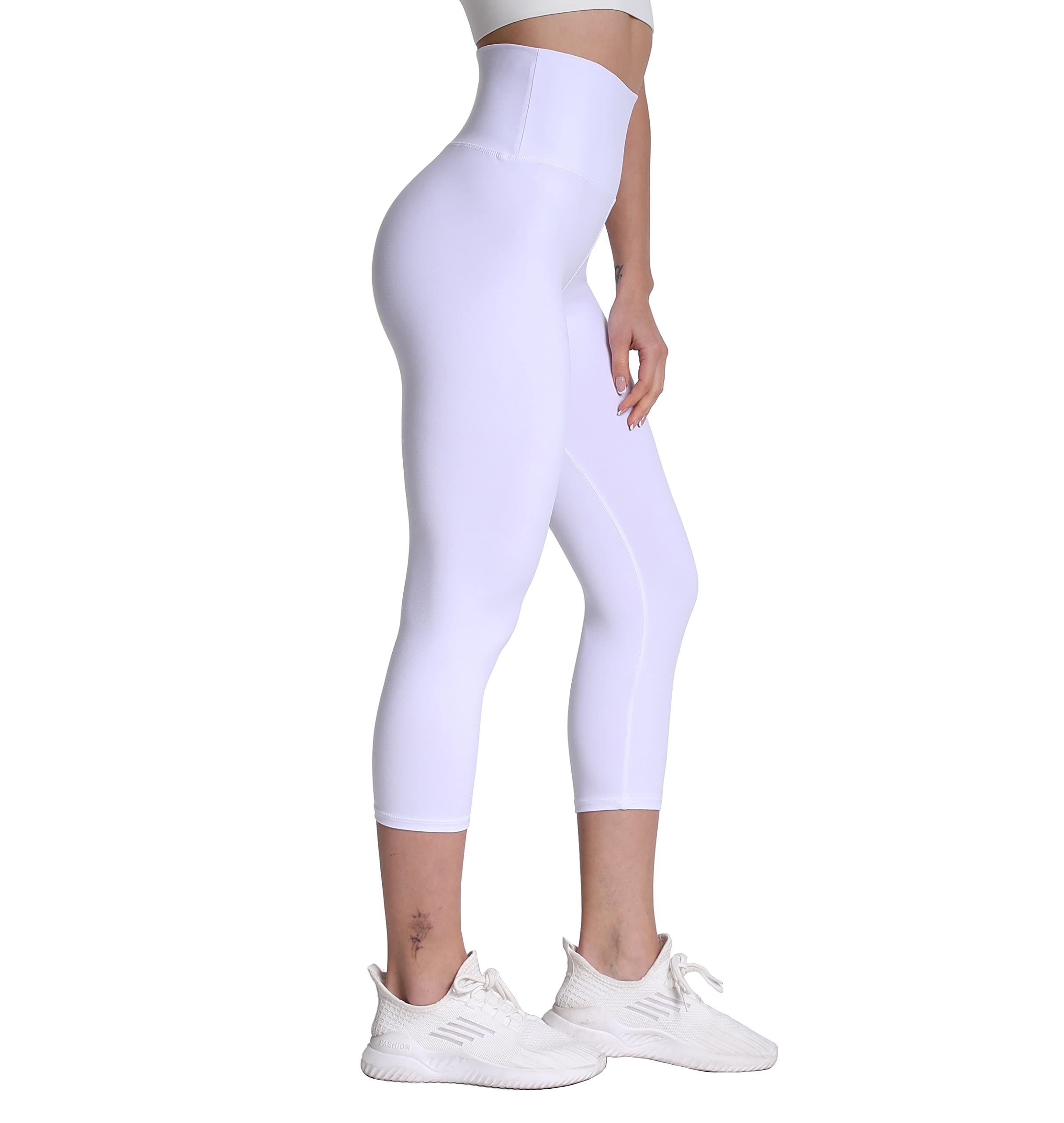 Zioccie High Waisted Capri & Full Length Leggings for Women - Buttery Soft Tummy Control Yoga Pants for Workout Running (Capri White, One Size)