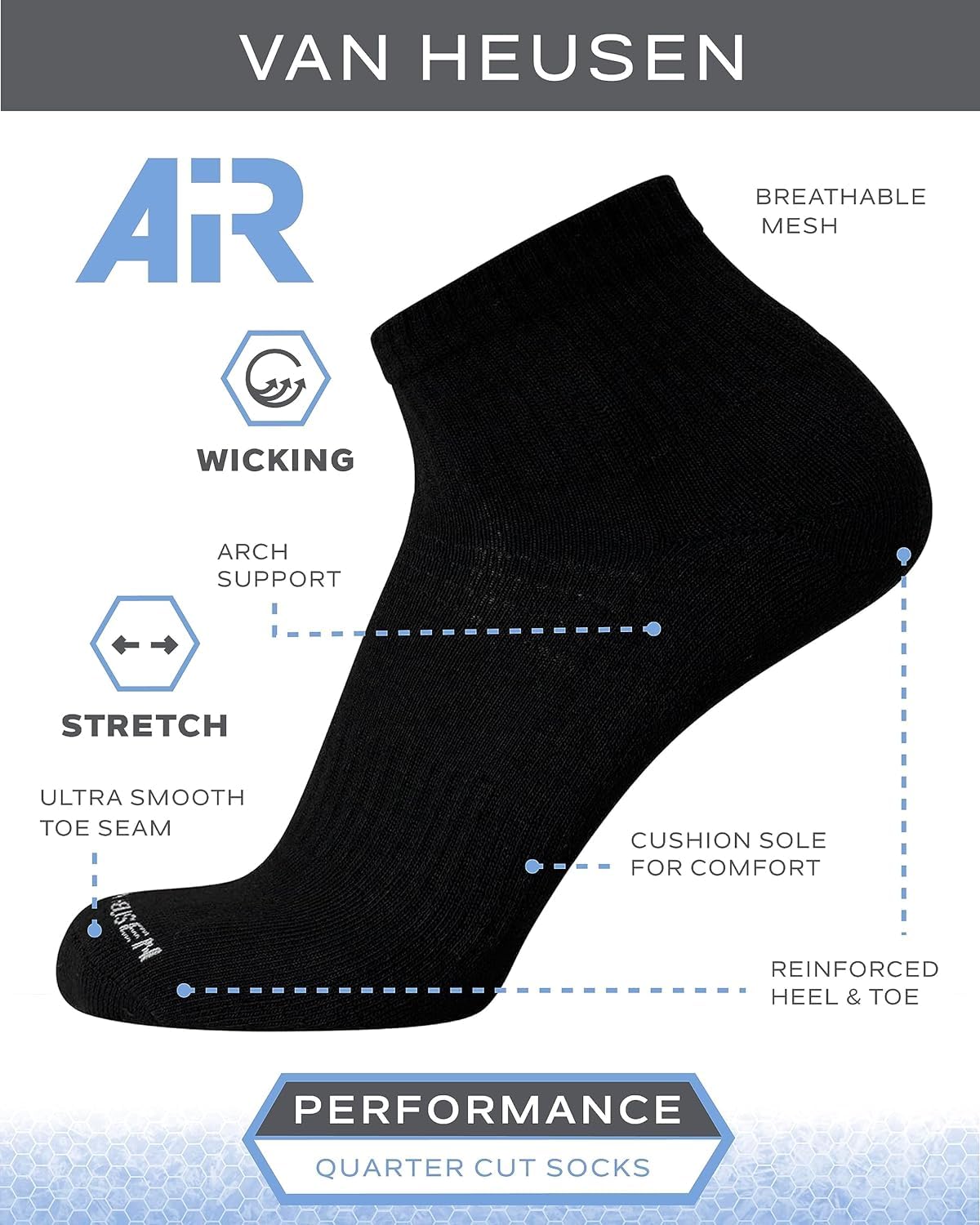 Van Heusen Men''s Socks - Performance Cushioned Above Ankle Athletic Quarter Mini-Crew Socks (12 Pack), Size 6-12.5, Assorted