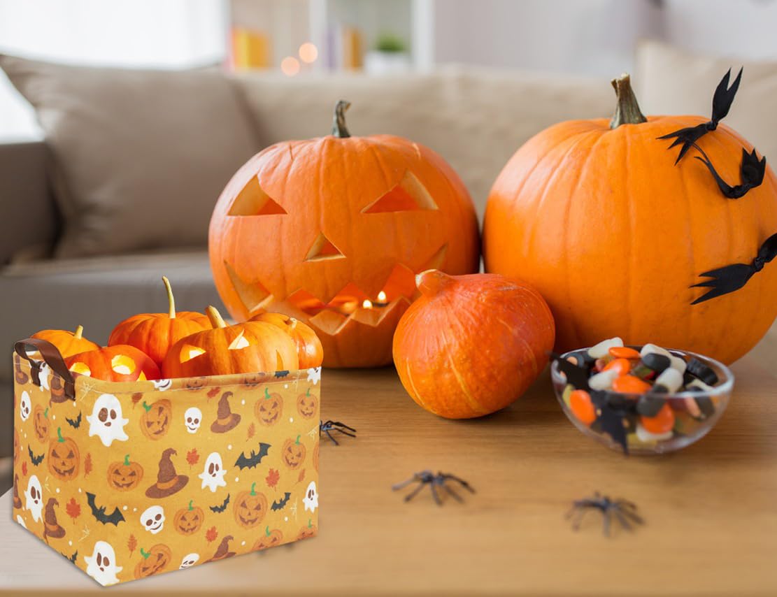 TIBAOLOVER Halloween Basket Cute Halloween Baskets for Kids Skull Pumpkin Basket Rectangular Toy Storage Bin Organizer Box Room Decor for Halloween Parties(Halloween Basket)