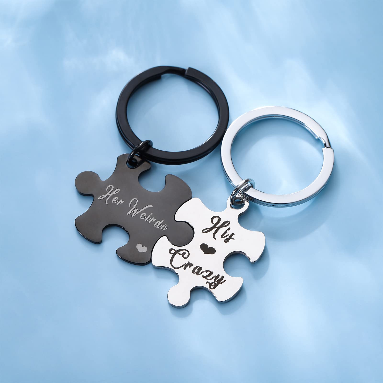 Tyniffer Couples Keychain Gift for Boyfriend Girlfriend,Valentines Day Gifts for Him/Her,His Crazy Her Weirdo Matching Keychain Gift (Silver & Black)