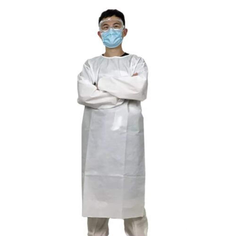 ZMDREAM Disposable Isolation Gown Waterproof with Knit Cuff & Waist Ties Pack of 10 Blue