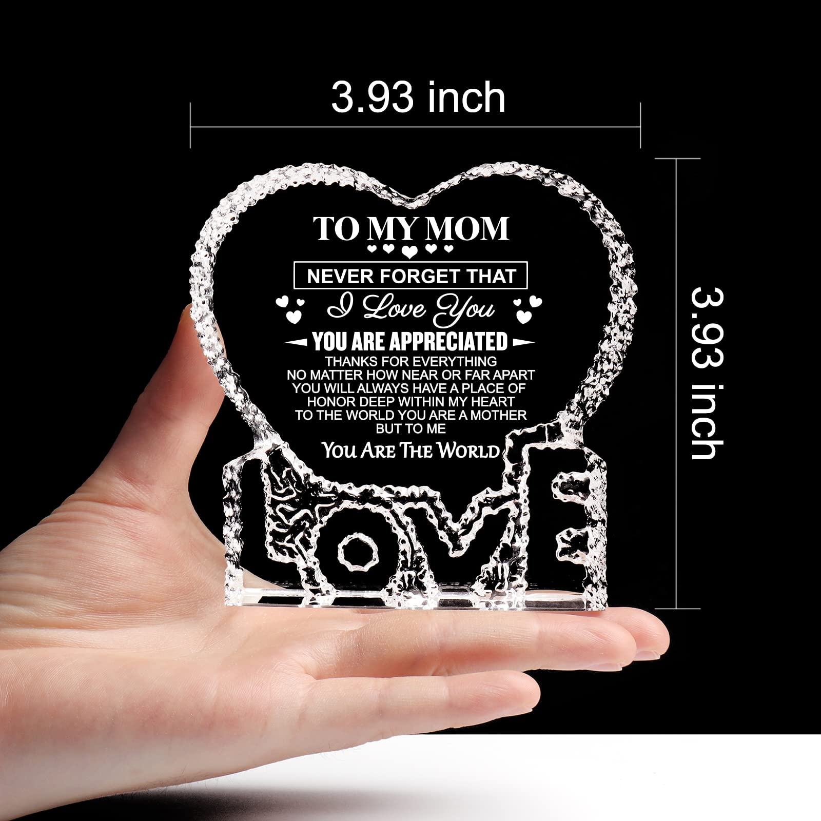 ZHSHWAT Gifts for Mom, K9 Crystal Keepsake Gift from Daughter Son for Mom, Mothers Day Christmas Anniversary Birthday Gifts for Mom