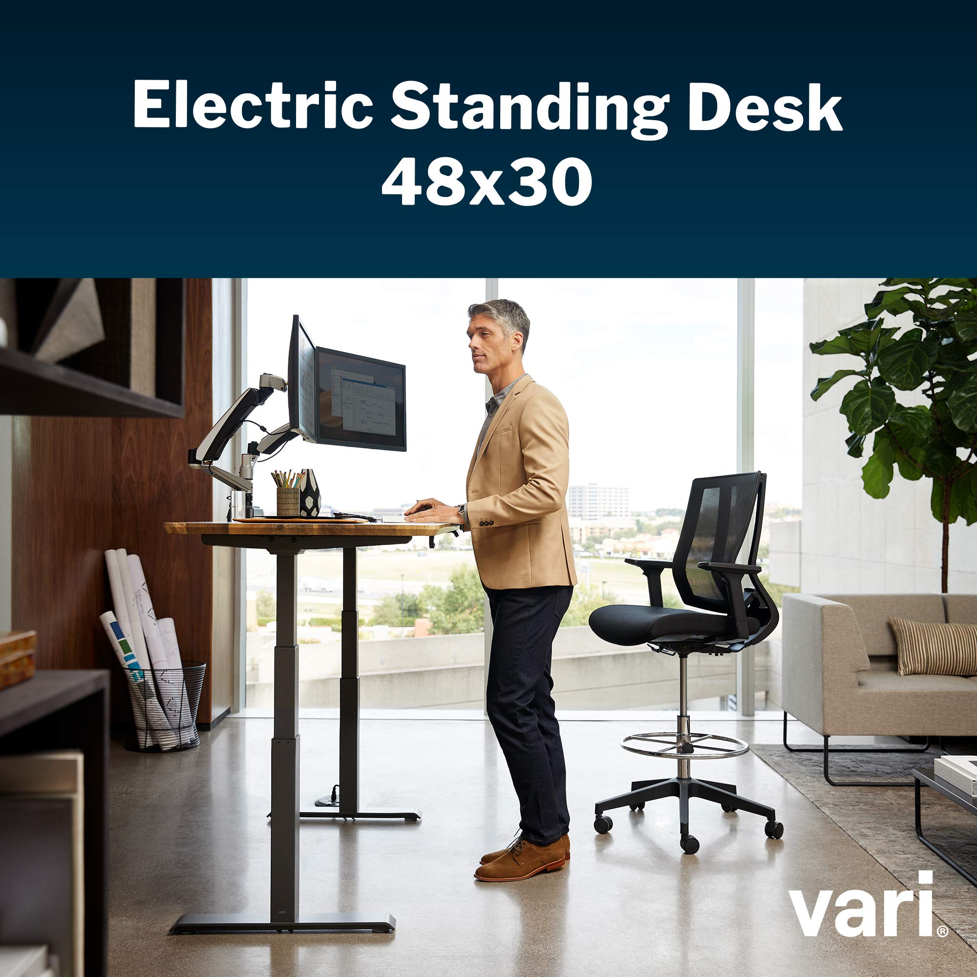 Vari Electric Standing Desk - Varidesk White Height Adjustable Computer Desk- Dual Motor with Memory Presets, Stable T-Style Legs- Large Home Office Workstation- 60” x 30”