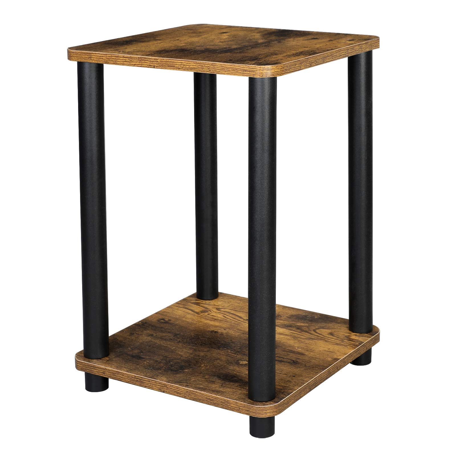 VASAGLE End Table, 2-Tier Side Table, Nightstand with Storage Shelf, Stable, for Living Room, Bedroom, Office, 13.4 x 13.4 x 19.7 Inches, Rustic Brown and Black ULET180X01