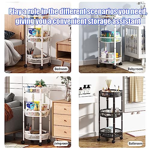 YGYQZ No-Assembly Fruit Vegetable Kithen Cart, 3-Tier Rolling Movable Basket Utility Storage Cart with Caster Wheels for Office Kitchen, Bathroom (Black Utility cart)