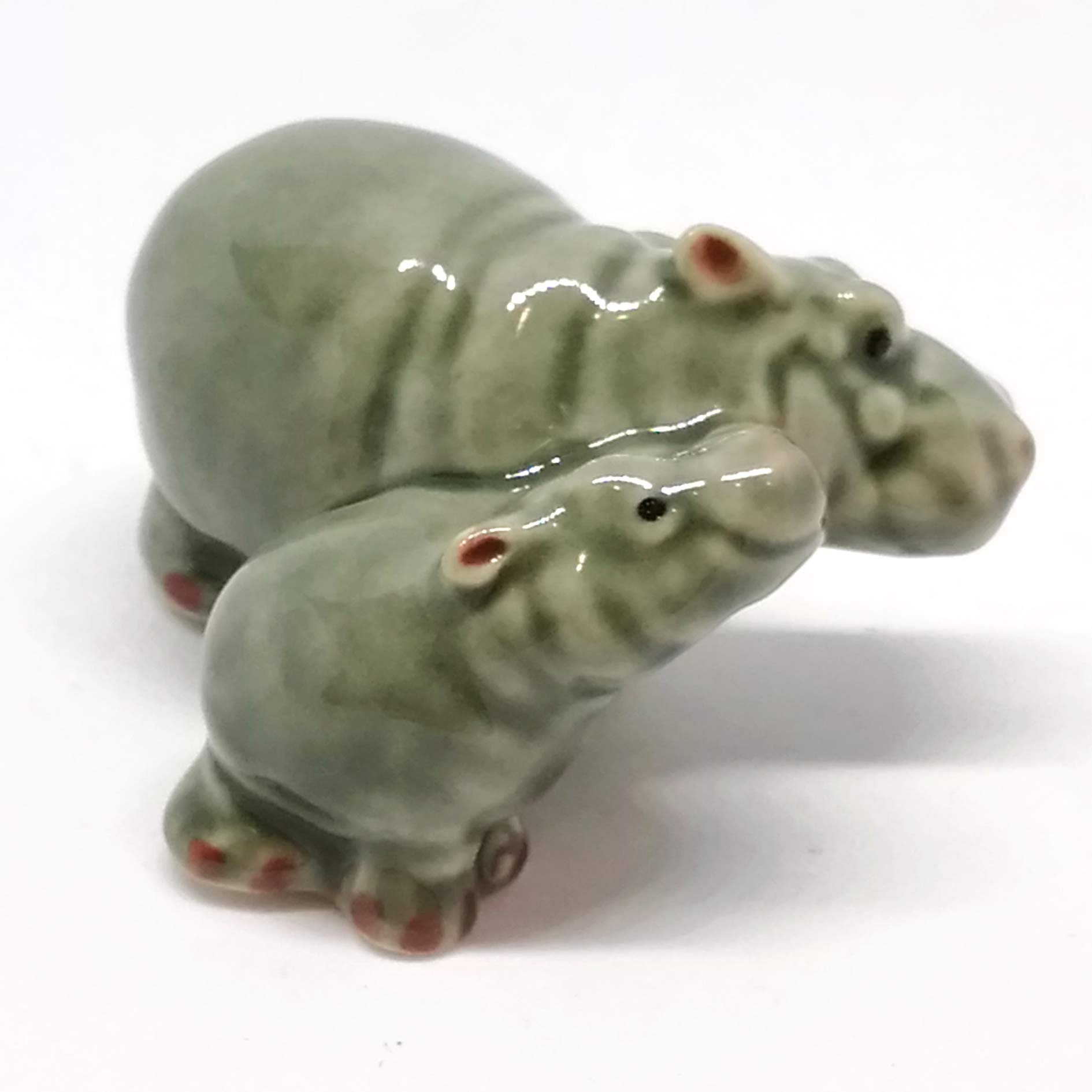 ZOOCRAFT Ceramic Hippo Figurine Mom and Baby Hand Painted Porcelain Terrarium Garden Decor Collectibles