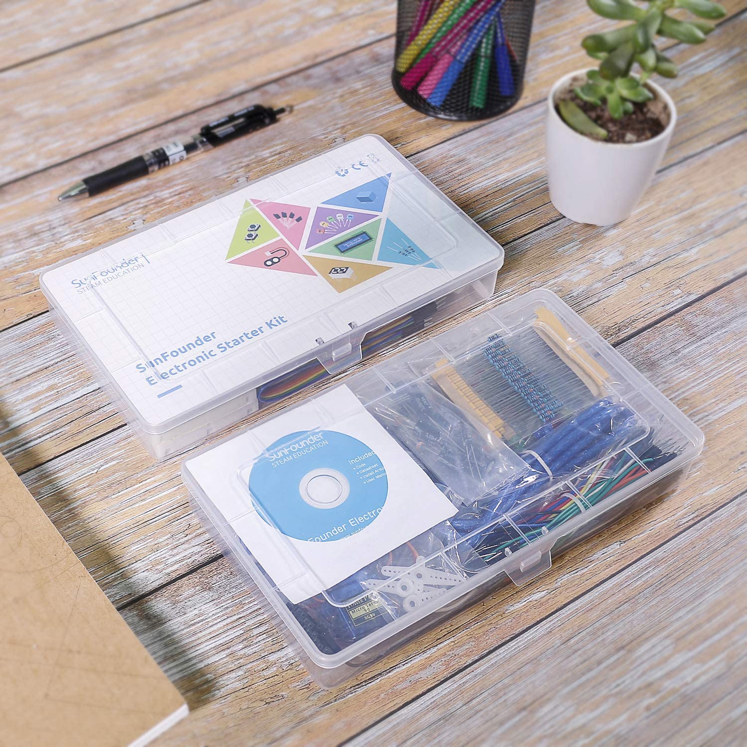 SunFounder Electronics Fun Kit with 1602 LCD Module, breadboard, LED, Resistor Compatible with Arduino UNO R3 MEGA2560 Raspberry Pi 400 4B 3B 3B+ 2B 2B+