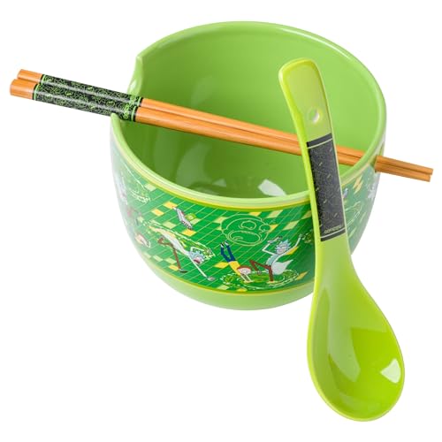 Silver Buffalo Rick and Morty Floating Portal Ceramic Ramen Noodle Rice Bowl with Chopsticks and Spoon, Microwave Safe, 20 Ounces