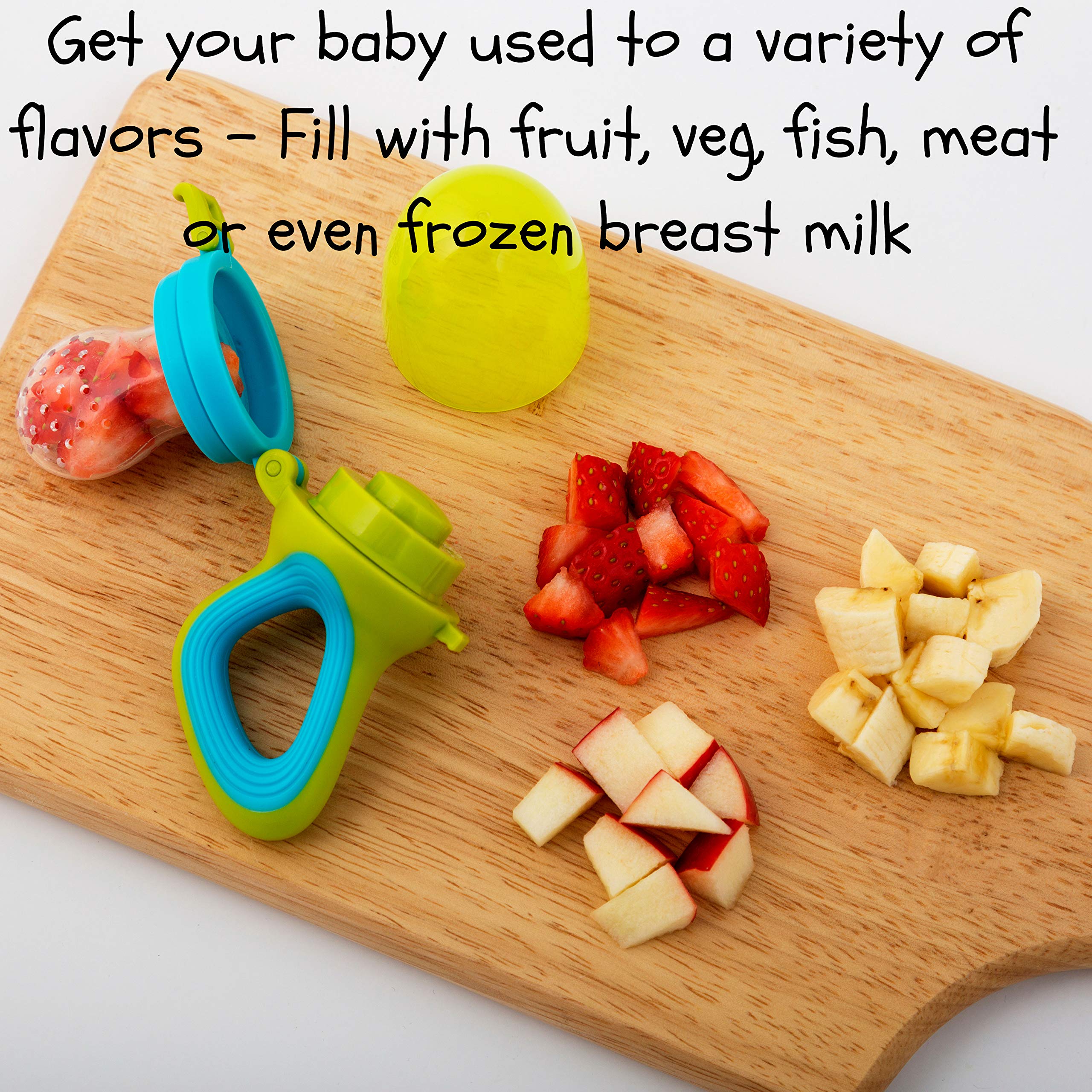 Teething Mittens for Babies with Baby Food Feeder Pacifier | Teether Set Perfect to Soothe Tender Gums | Fruit Feeder Pacifiers Safe Way to Introduce Solid Foods | Ideal Teething & First Baby Feeding