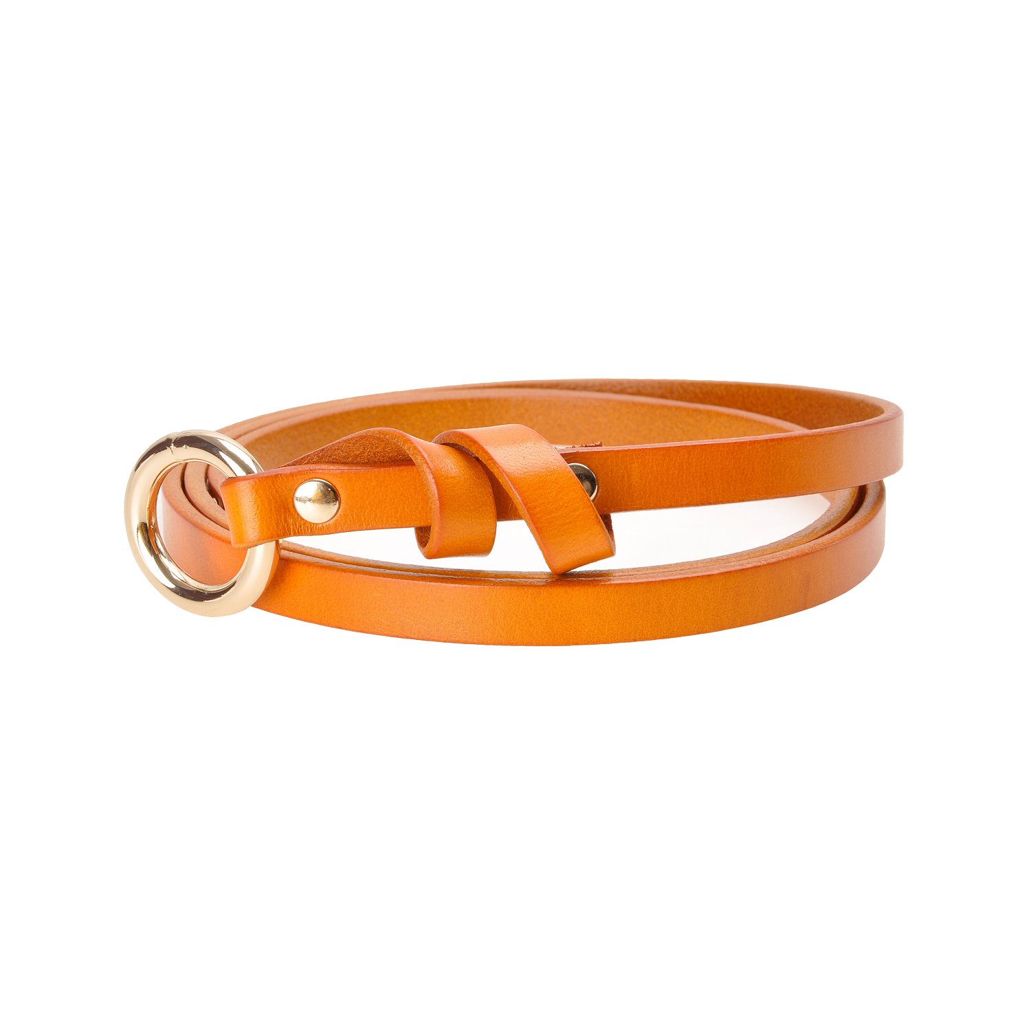ZLYC Womens Genuine Leather Knot Belt Thin Skinny Waist Belt for Dresses 0.4" Wide, Yellow