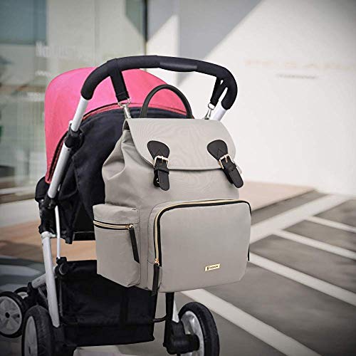 Vogshow Waterproof Diaper Bag, Multifunction Stylish Travel Backpack with 2 Stroller Hooks, Gray