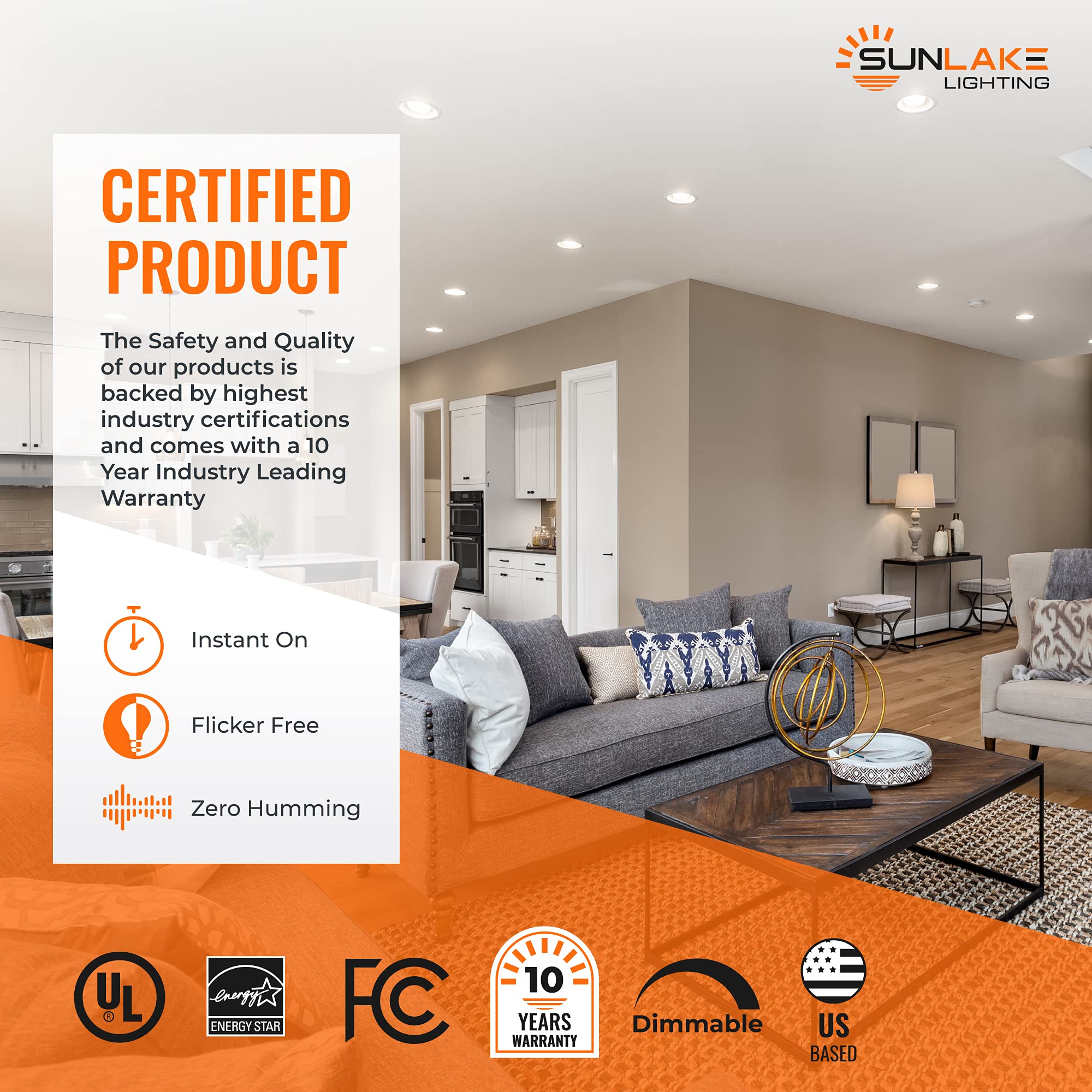 SunLake 12 Pack LED Recessed Lighting, LED Ceiling Lights Fixtures, 5/6 Inch Downlight, Baffle Trim, 12 WATT = 75 WATT, Dimmable 3000k Warm White, UL and Energy Star Certified