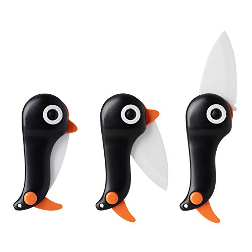 Yummiman Mini Ceramic Pocket Knife Portable Folding Travel Knives Unique Cute Penguin Gifts for Men Women (Blue)