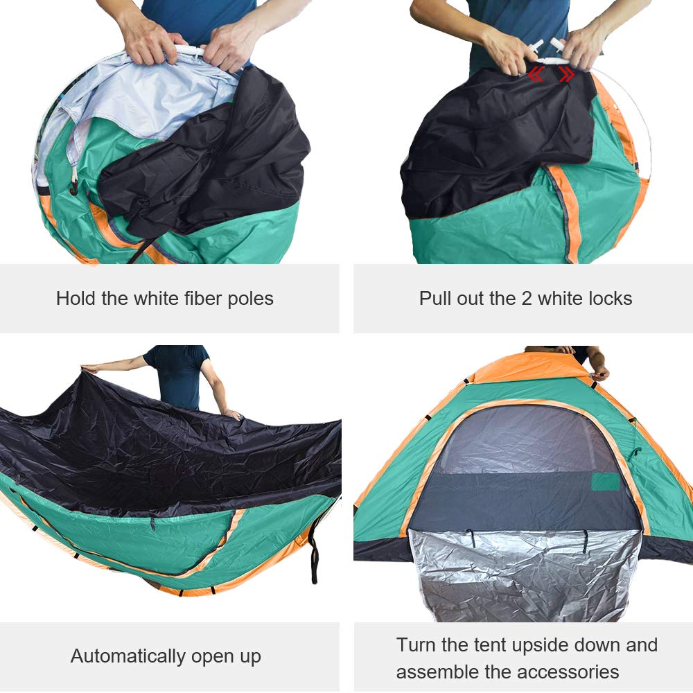 Ubon 3 Person Durable Instant Tent Ventilation Pop Up Indoor Tent Portable Outdoor Tent - Forest Green