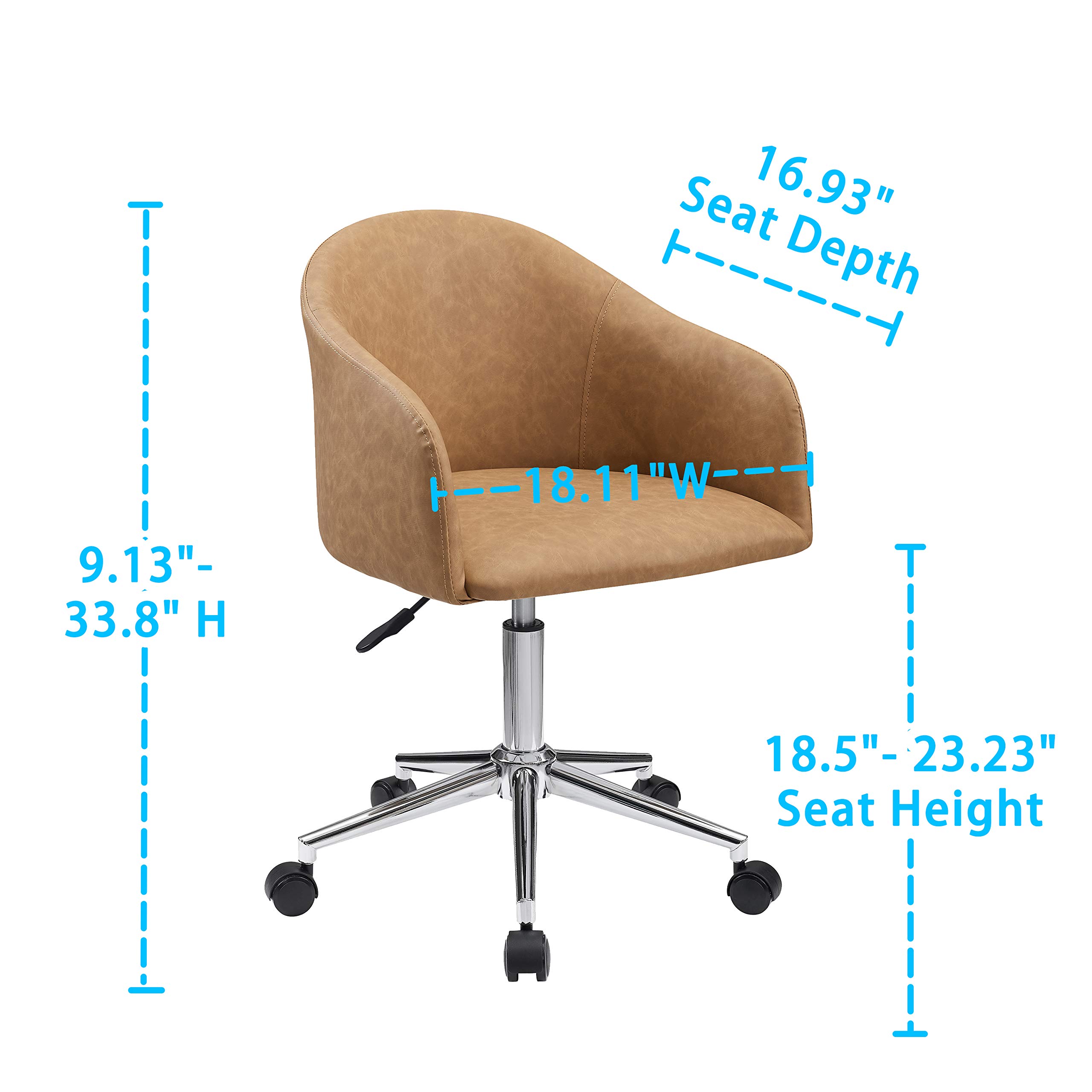 Volans Office Home Chair, Modern PU Leather Height-Adjustable Swivel Computer Desk Chair with Wheels, Brown