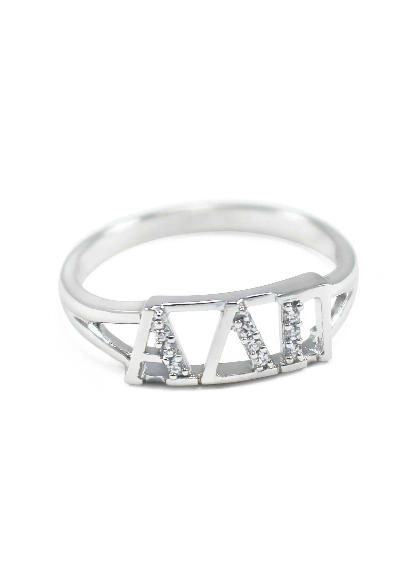 The Collegiate Standard Alpha Delta Pi Sorority Sterling Silver Ring with CZs