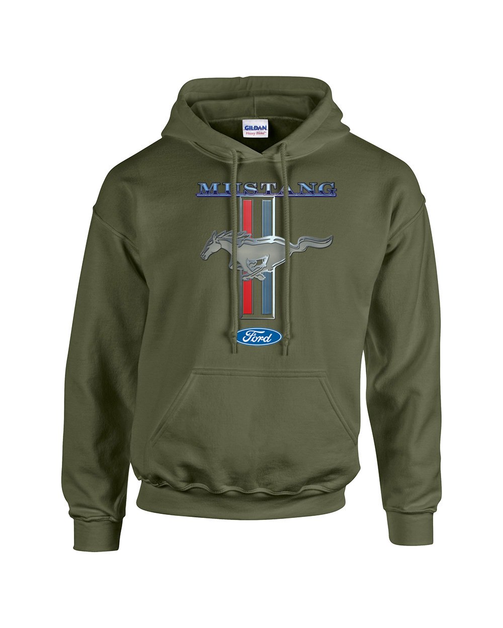 Trenz Shirt Company Ford Mustang Pony Unisex Hooded Sweatshirt Logo Hoodie Performance Racing Car Muscle Car Hood-Military-XL