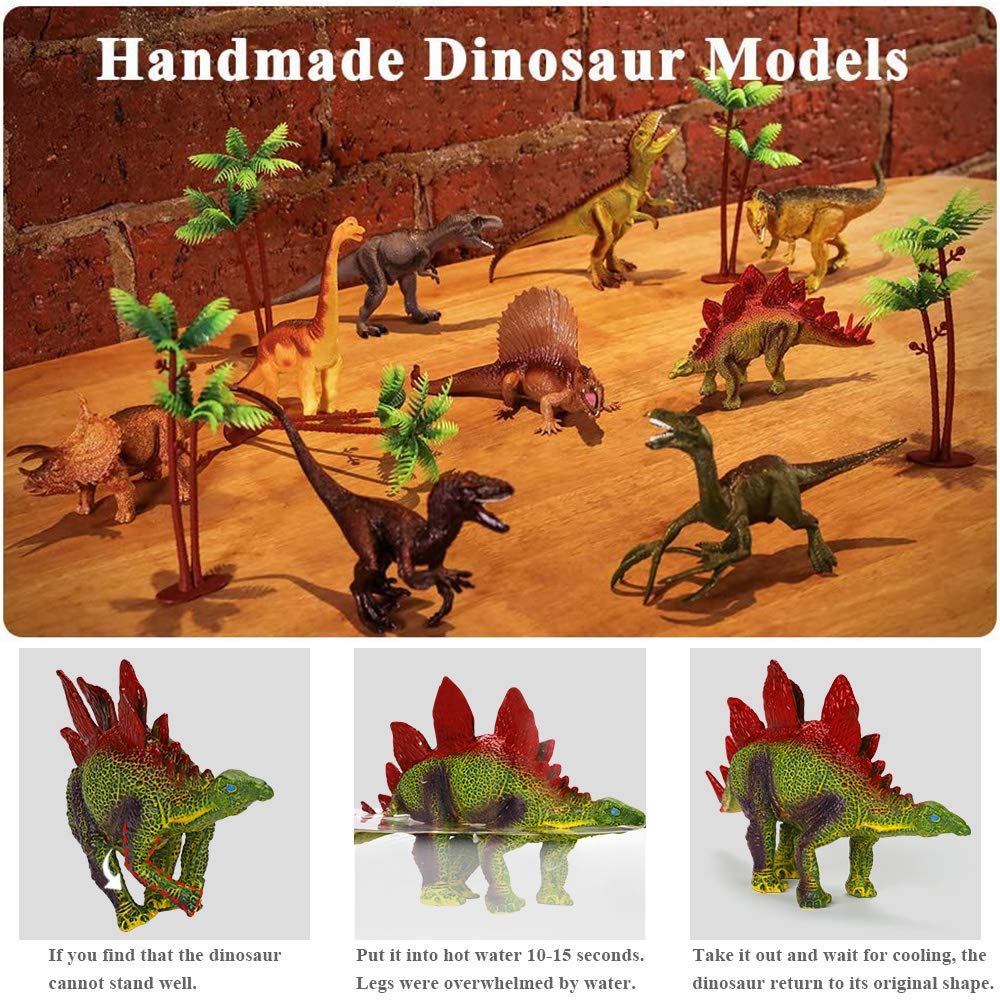 TEMI Dinosaur Toys for Kids 3-5, Realistic Jurassic Dinosaurs Figures with Play Mat & Trees to Create a Dino World Includes T-rex, Triceratops, Velociraptor, Gift for Toddler Boys & Girls 3 4 5 6 7