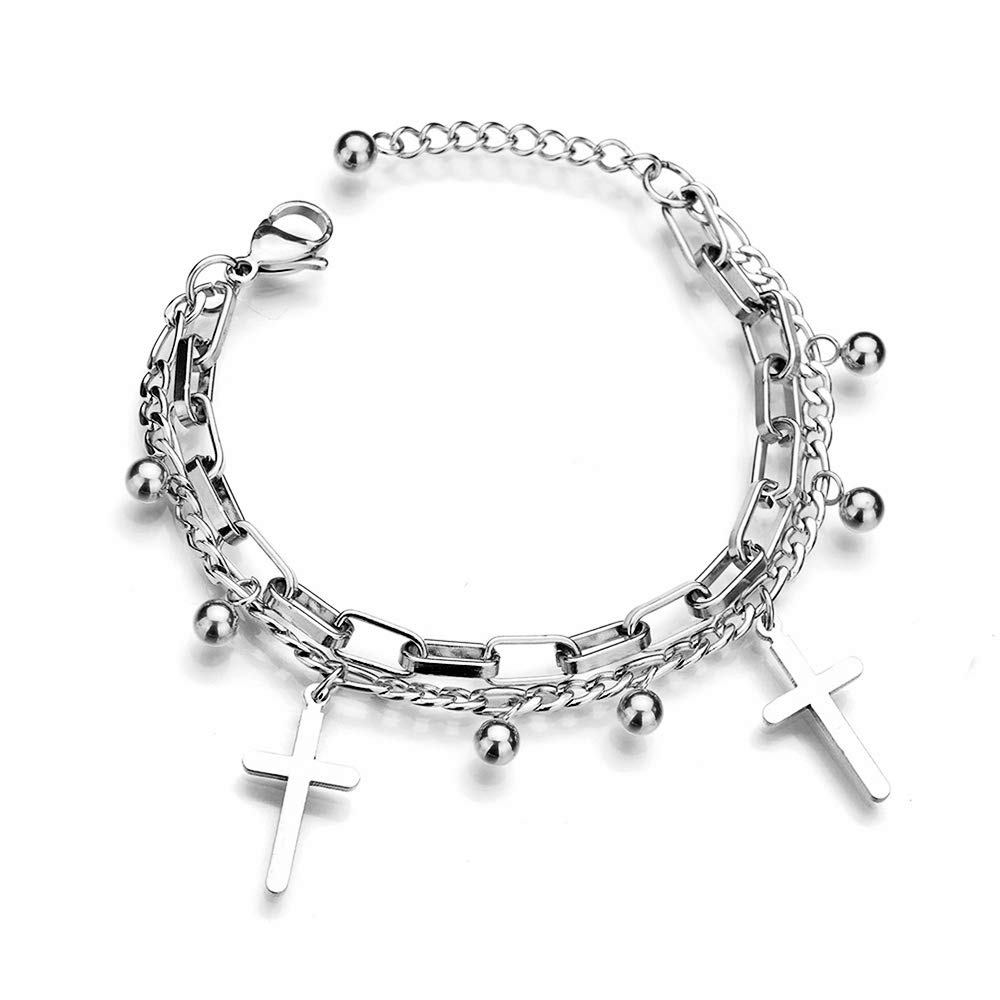 ZZY-J Titanium Stainless Steel Cross Adjustable Bangles Bracelets for Women,Girls (Silver)