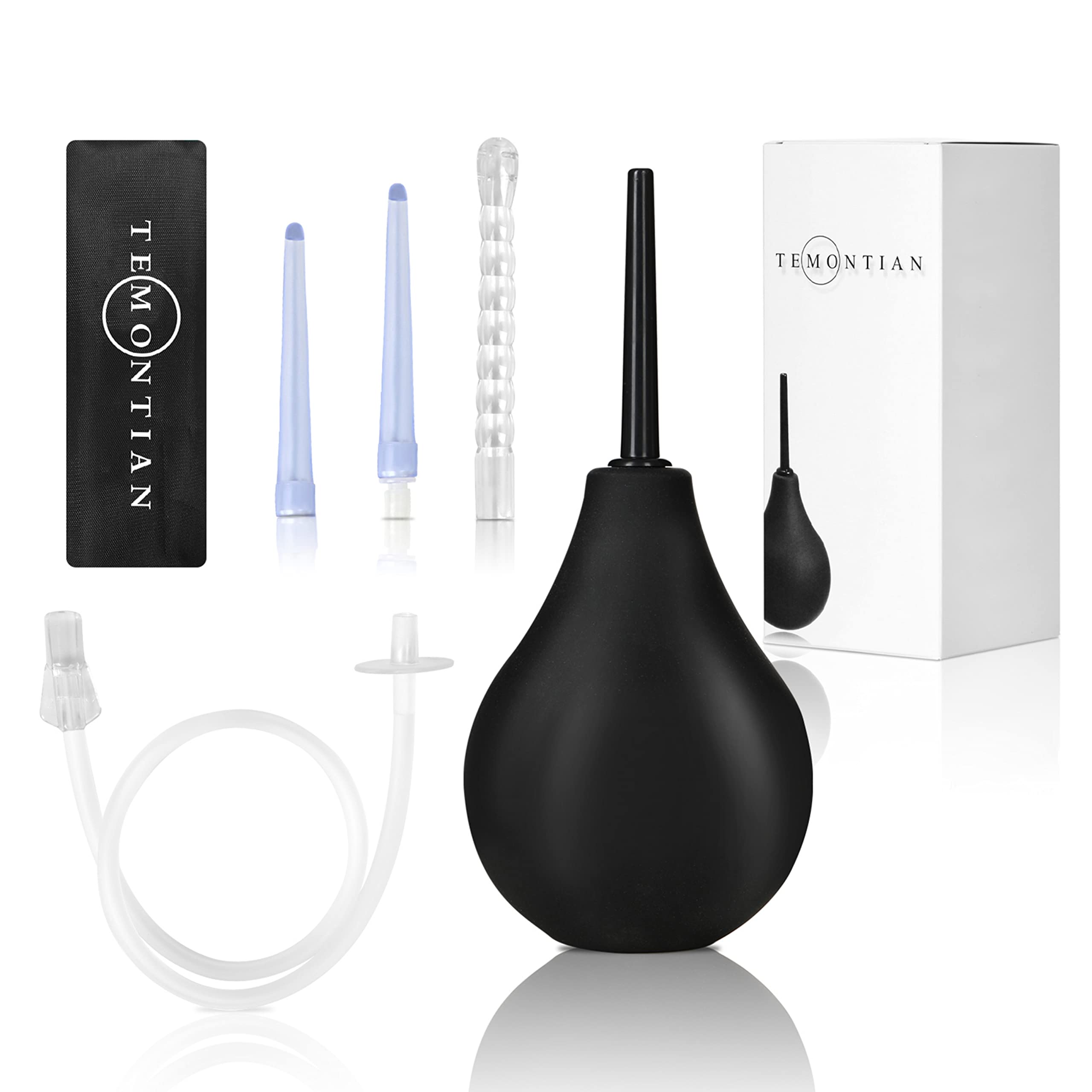 TEMONTIAN Enema Bulb Kit ,Anal Douche for Men Women Beginners,Enima Vaginal Cleaner kit for Men Women,Amal Douche Dottle,Douches for Men Women with 19.7in Hose+4 Replaceable Nozzles (BLACK)