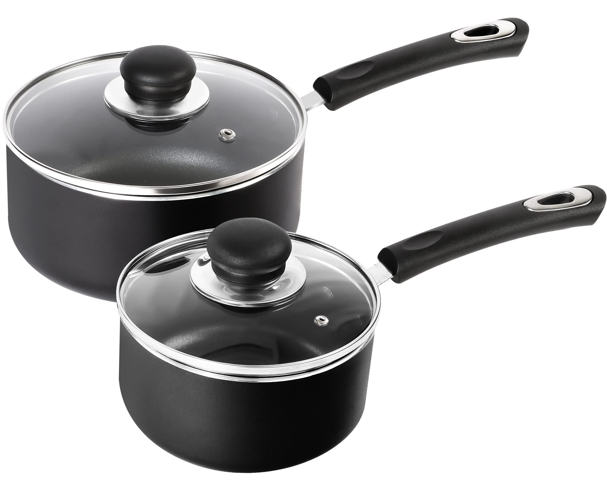 Utopia Kitchen Nonstick Saucepan Set - 1 Quart and 2 Quart - Glass Lid - Multipurpose Use for Home Kitchen or Restaurant (Black)