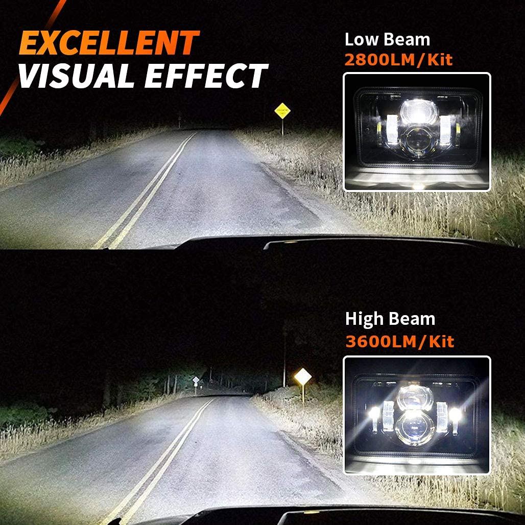 Z-OFFROAD 4pcs 60W 4x6 Inch LED Headlights DOT Approved Rectangular H4651 H4652 H4656 H4666 H6545 Headlight Replacement Compatible with Kenworth Freightliner Peterbilt Oldsmobile Cutlass β Black
