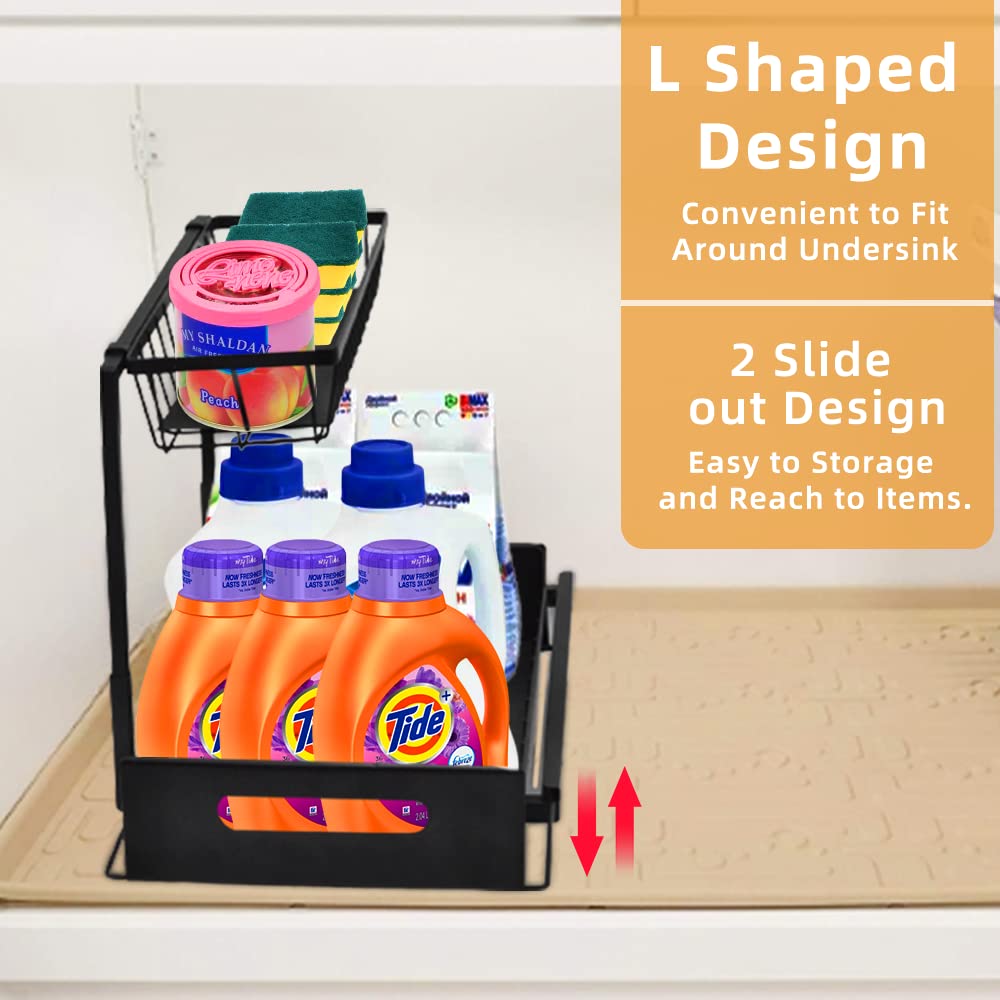YOUNGER-RIS Under Sink Organizer, 2-Tier Bathroom Kitchen Cabinet Organizers and Storage, Pull Out Under Sink Storage for Bathroom Kitchen, Multi-Purpose Sliding Shelf Cabinet Organizer for Desk, etc