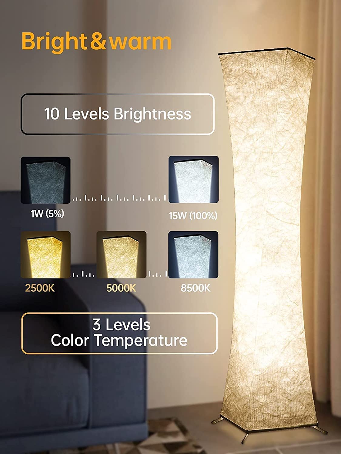 UVII RGB Floor Lamp with Remote, 62" Color Changing LED Lamp Remote Control, Dimmable Standing Lamp for Living Room, Bedroom, Gaming Room, Modern Soft Light