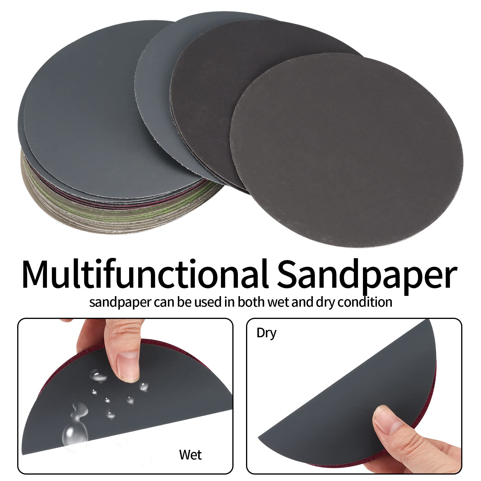 YOUYIDUN - 30 Pcs 5 Inch(125 mm) Wet Dry Sandpaper, 1000/1500/2000/3000/4000/5000 Assorted Grit Hook & Loop Sanding Discs Paper, Silicon Carbide Polish Sandpaper for Auto Wood Metal Sanding Polishing