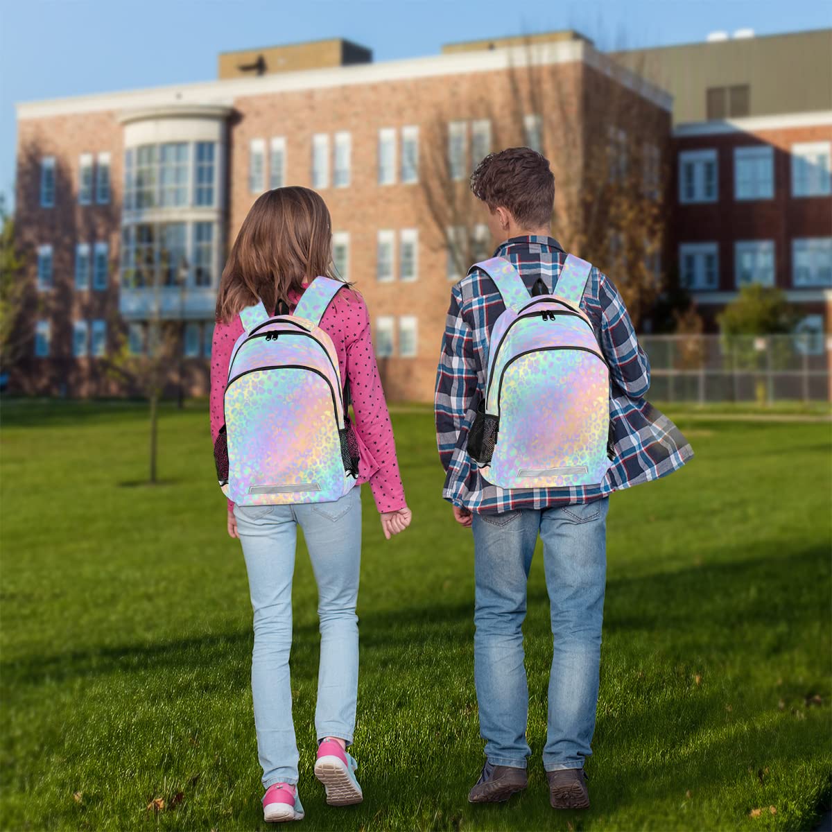 YPPAHHHH Rainbow Cheetah Ombre Leopard Print Backpack for School Girls Kids School Backpack Elementary Students Bookbag Laptop Daypack with Chest Buckle, Teens Hiking Travel Rucksack
