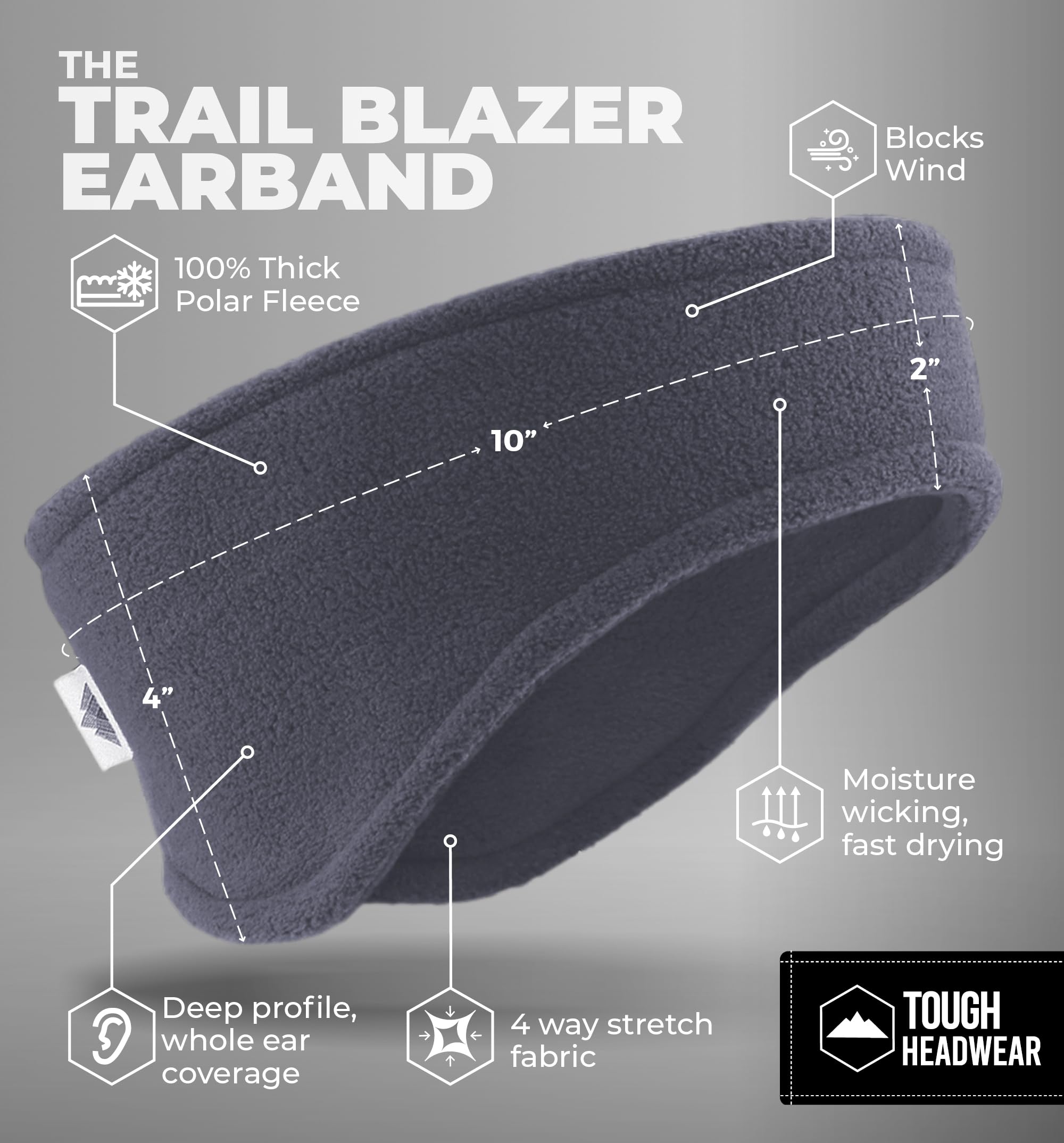 Tough Headwear Ear Warmer Headband - Ear Muffs - Running Winter Headband, Fleece Headband for Men & Women for Cold Weather