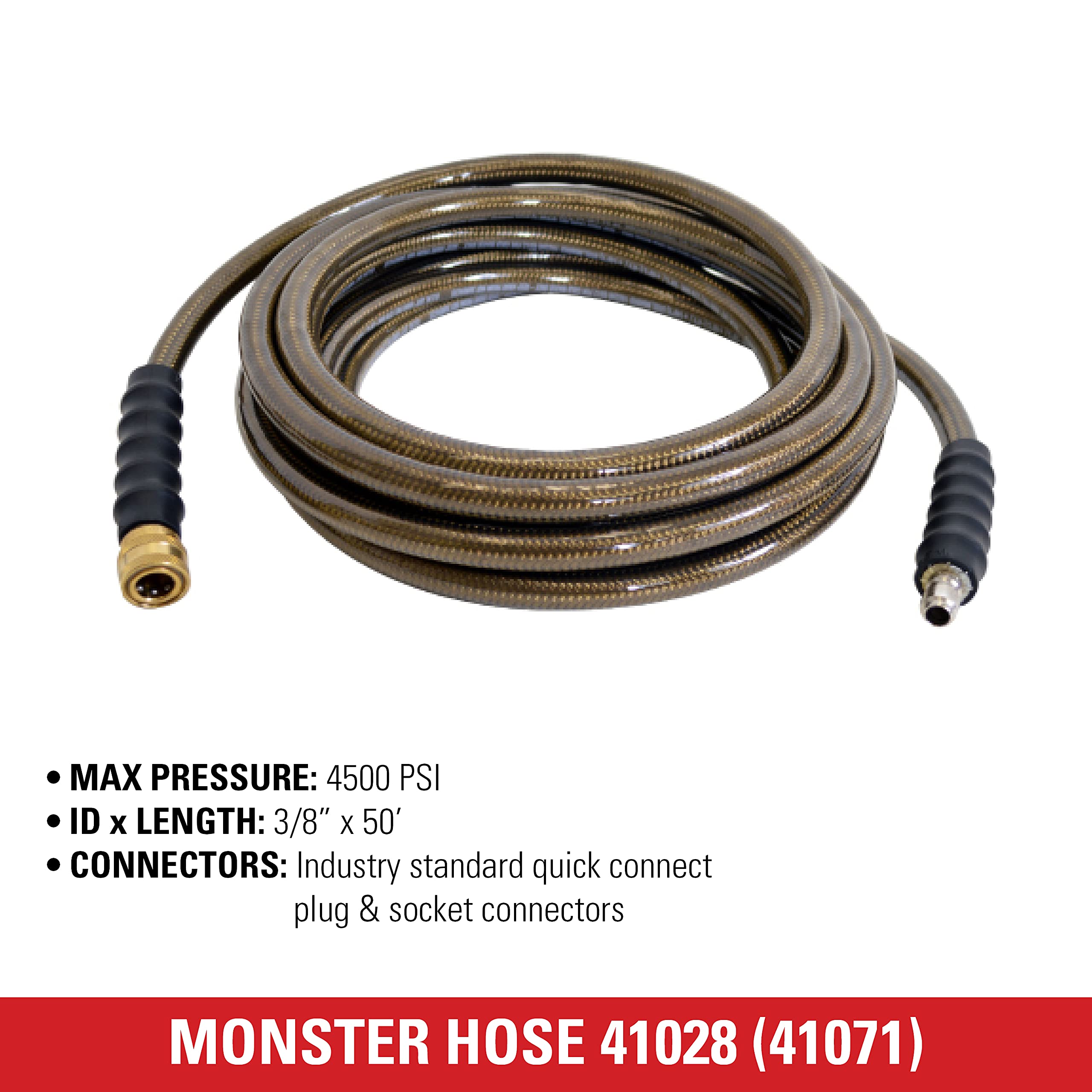 Simpson Cleaning 41028 Monster Series 4500 PSI Pressure Washer Hose, Cold Water Use, 3/8 Inch Inner Diameter, 50-Foot, Brown
