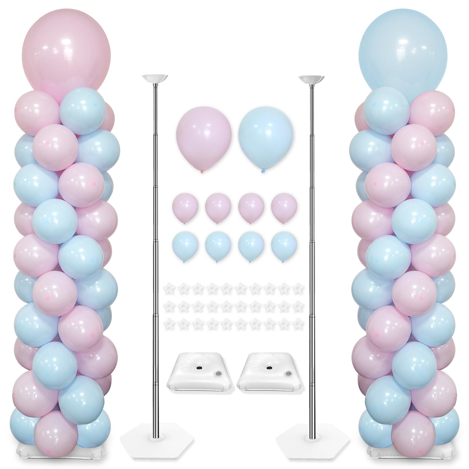 YALLOVE Balloon Column Stand, Set of 2 Balloon Stand with 10 Inch Latex Balloons