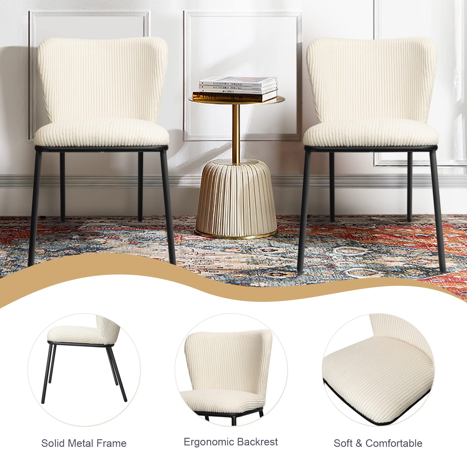 SIMTONAL Dining Room Chairs Set of 4, Kitchen Chairs with Metal Legs, Beige
