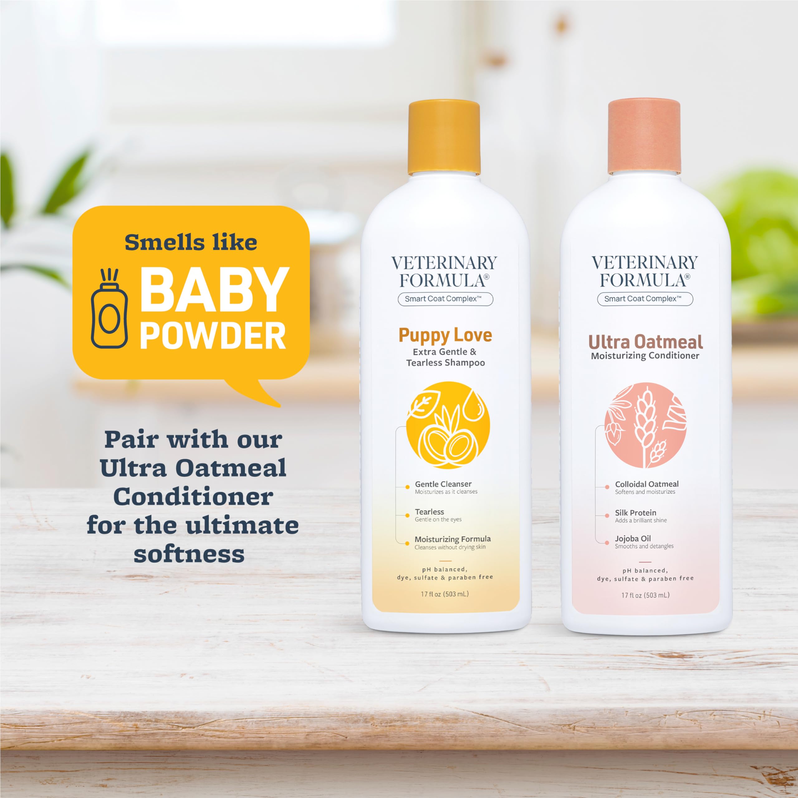 Veterinary Formula Smart Coat Complex Puppy Love Extra Gentle Tearless Shampoo, 17 Fl oz β For Pups Over 6 Weeks β With Fresh Scent, Long-Lasting Clean β Won't Dry Out Delicate Skin