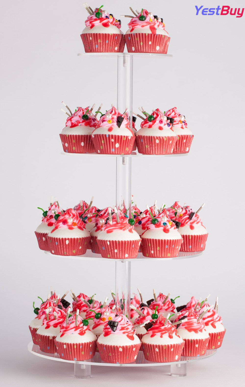 YestBuy 4 Tier Clear Round Wedding Party Acrylic Cupcake Display Tree Tower Stand 1 Unit (20 Inches)