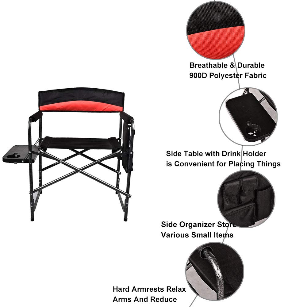 VUYUYU 2PCS Heavy Duty Folding Camp Chairs - Portable Lawn Chair with Side Table, Director Chairs with Storage Pocket, Camping Chairs for Heavy People