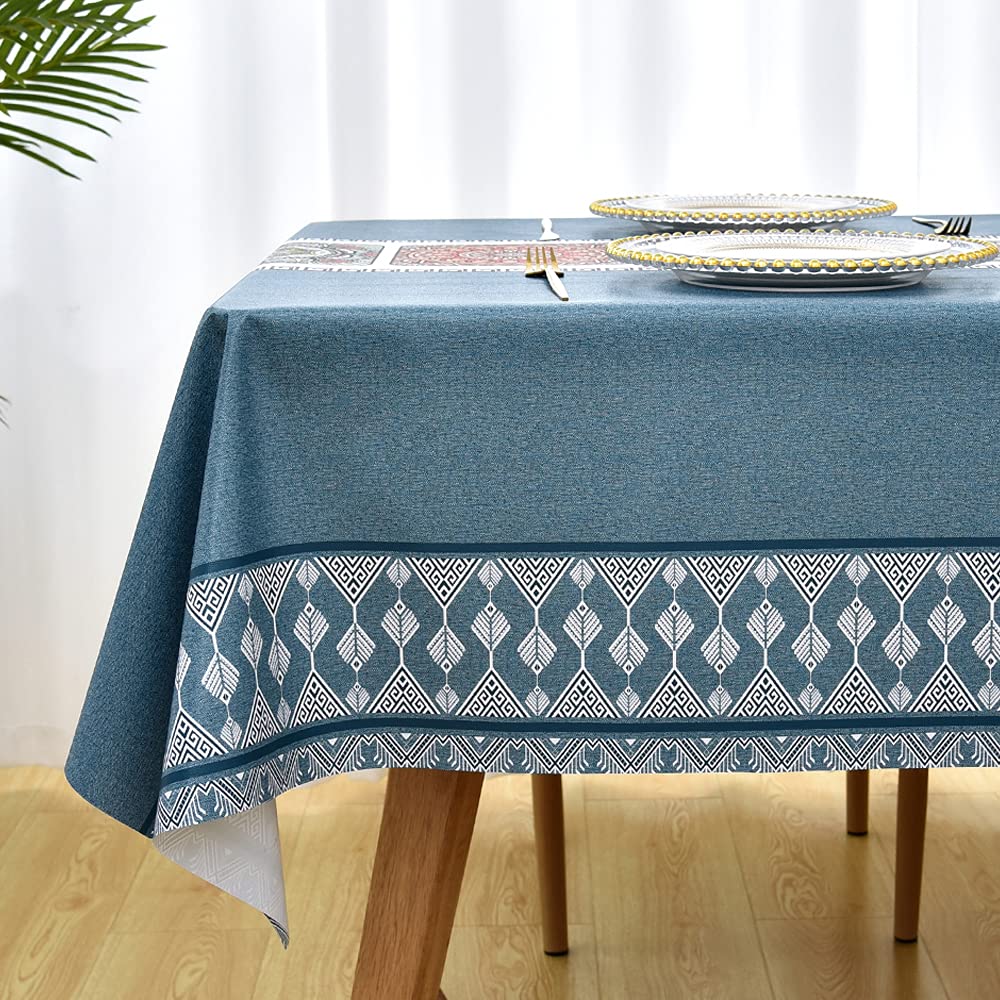 Zobesta Blue Vinyl Tablecloths Square Tablecloth Waterproof, Plastic-PVC Table Cloth Waterproof Table Cover Heavy Duty Vinyl Tablecloth for Kitchen Dinning Party (55 x 55 Inch, 4 Seats, Blue)