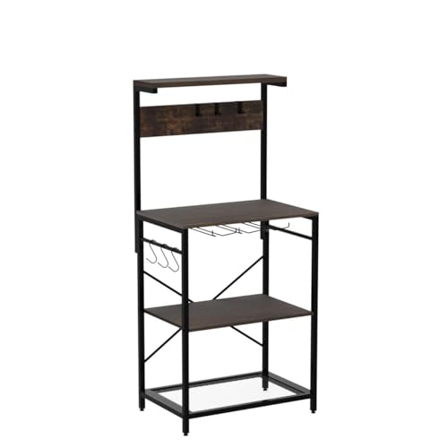SUNTAGE Kitchen Baker's Rack, Microwave Stand with Storage Cabinet, Coffee Bar Station, Kitchen Shelf Organizer with 4-Tier Shelves, Wine Cup Holders, Kitchen Rack Rustic Brown