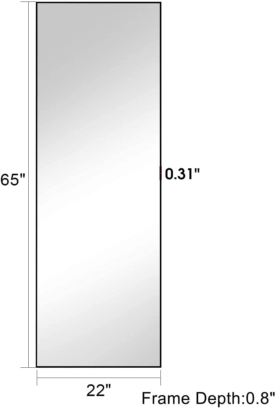 TinyTimes 65"×22" Full Length Mirror, Floor Mirror with Stand, Full Body Tall Mirror, Freestanding or Wall-Mounted, Brushed Thin Frame, for Bedroom, Liveing Room - Black