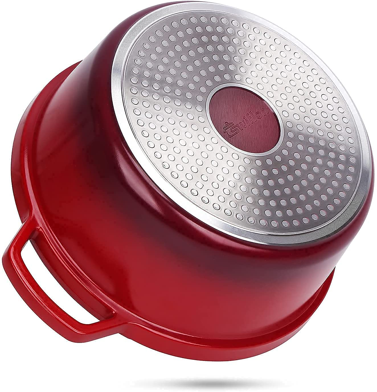 swiflon Dutch Oven Pot with Lid 6.8-QT Cast Aluminum Nonstick Casserole, Lightweight Cookware Braiser Pot Suitable for Meats, Soups, Bread Baking in Oven, Red