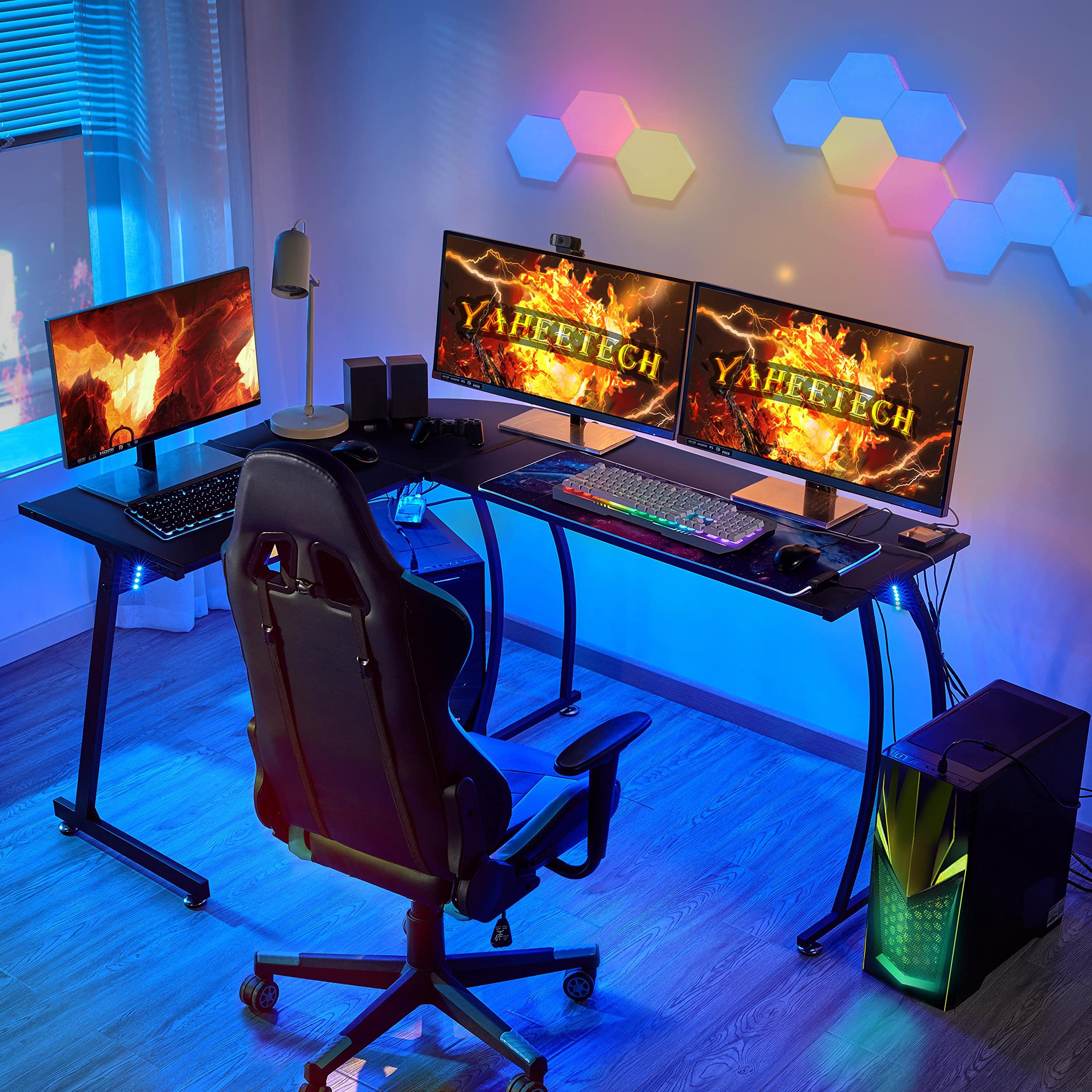 Yaheetech L Shape Desk Gaming Desk Corner Computer Office Desk Wood Writing Studying Table Large PC Laptop Workstation 3-Piece Modern Desk for Home Office Furniture, Black