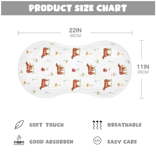 vvfelixl Muslin Burp Cloths Cows Wildflowers Baby Washcloths for Baby Girl Boys 2 Pack White
