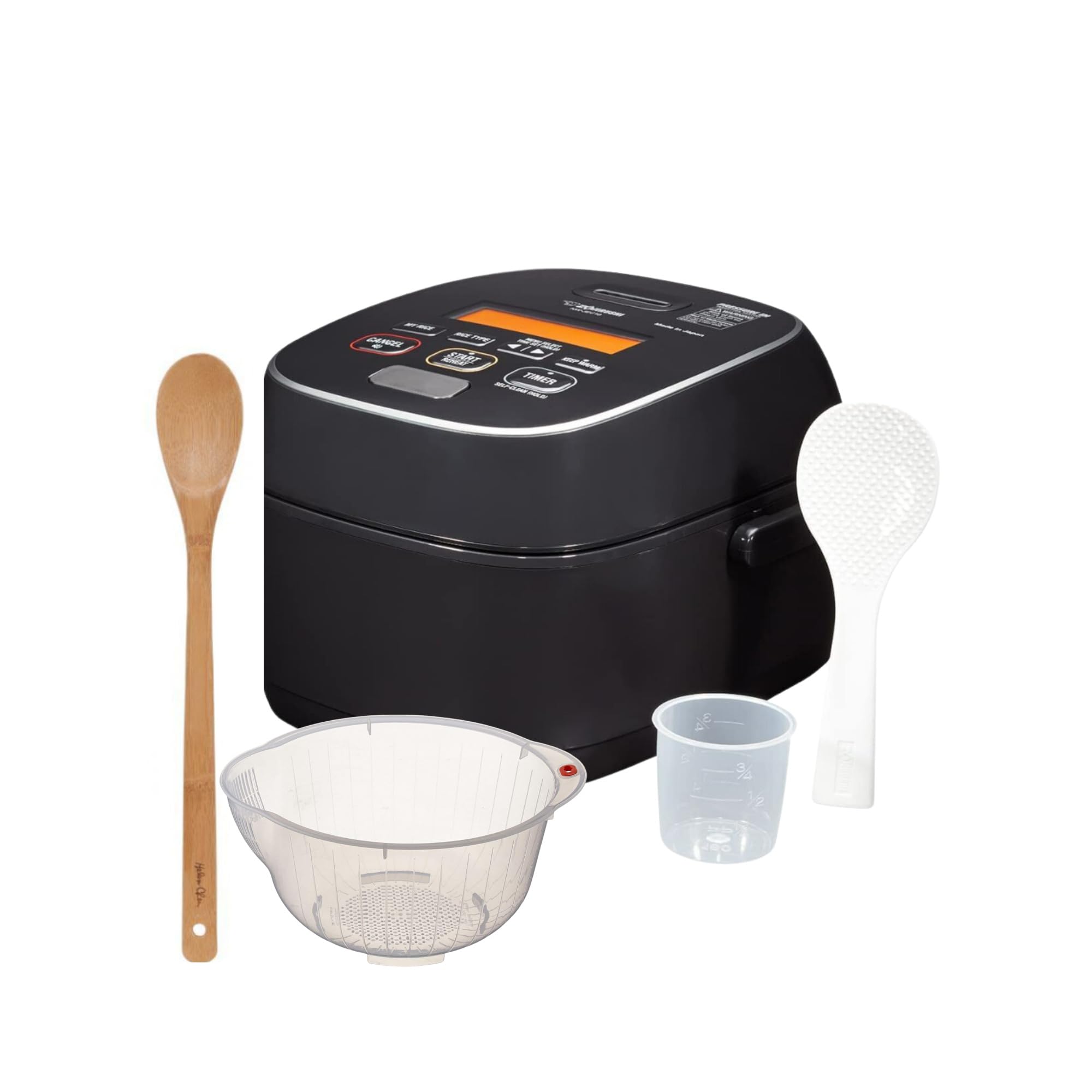 Zojirushi NW-JEC10BA 5.5-Cup Capacity Pressure Induction Heating Rice Cooker and Warmer (Black) Bundle with 15-Inch Bamboo Spoon, Rice Washing Bowl and Cocking Book (4 Items)