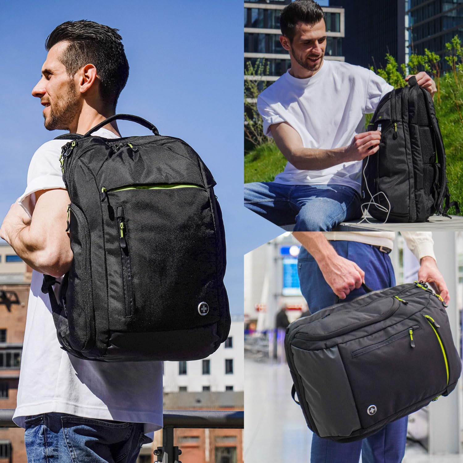 Swissdigital Design large travel backpack for men,17 Inch large Laptops Backpack with USB Charging Port,Carry on Business Anti-thief Backpack With RFID Protection (JAVA SD805-01)
