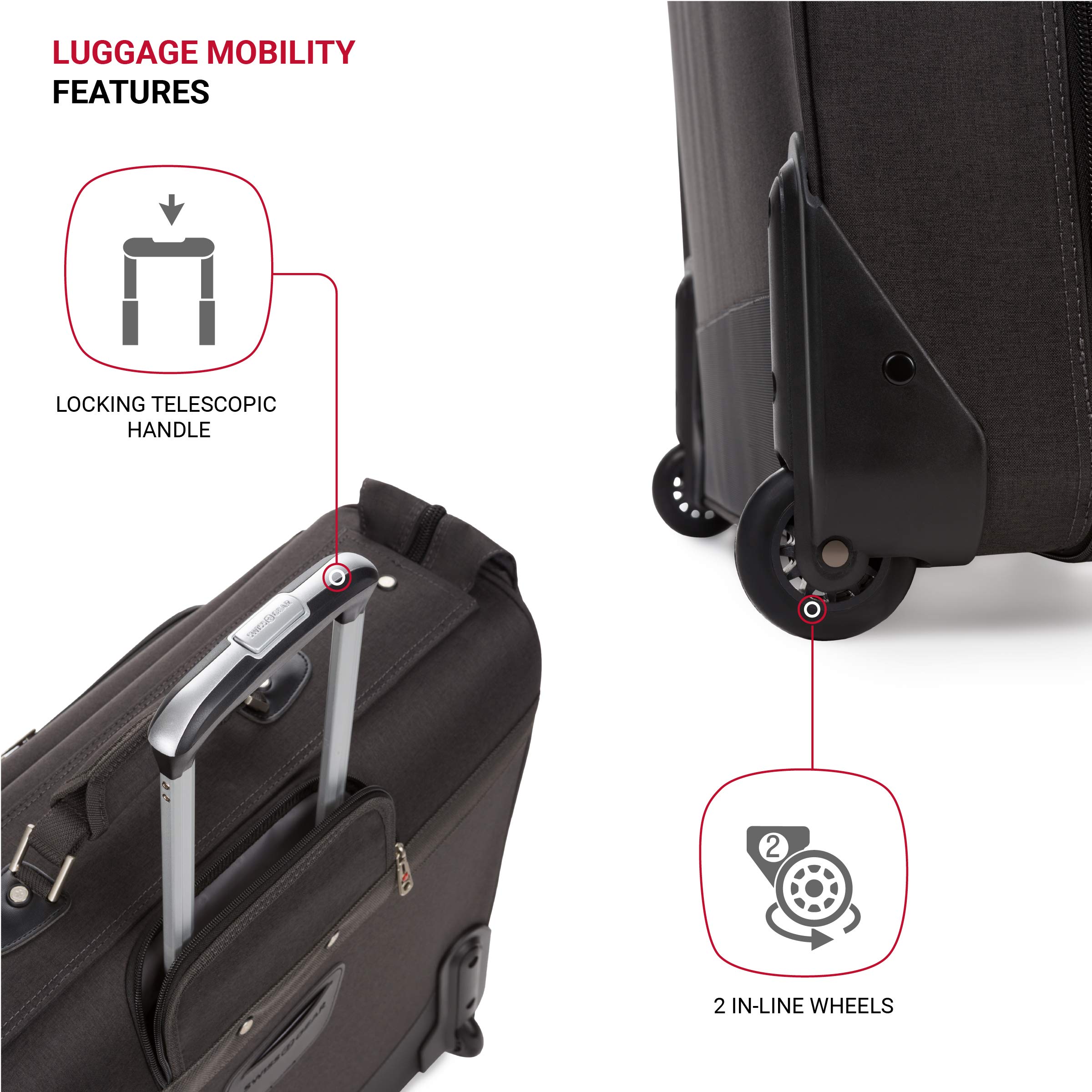 SwissGear 7895 Premium Rolling Garment Bag, Bonus Hanging Feature, Men's and Women's, Carry-on Luggage - Grey Heather