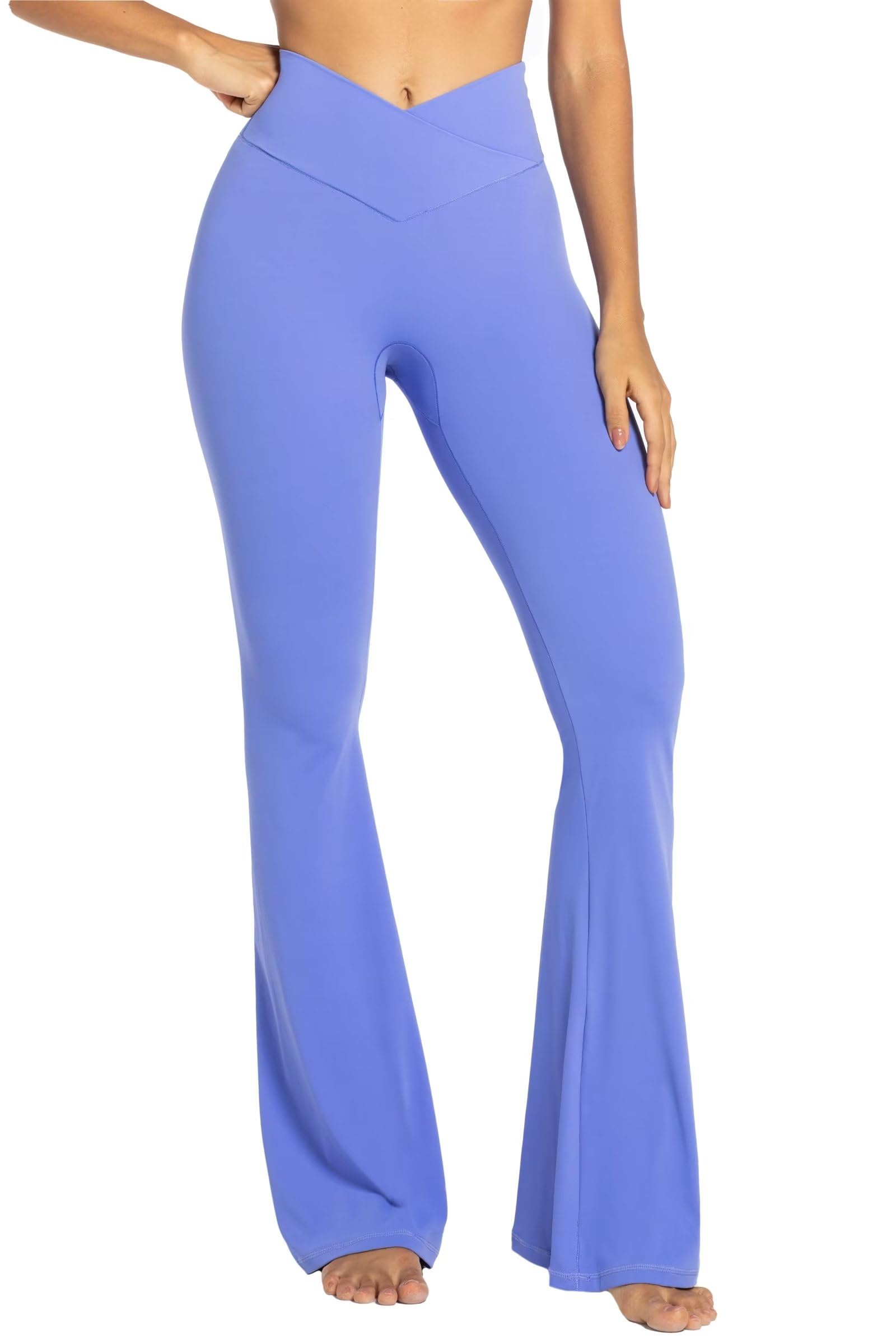Sunzel Flare Leggings, Crossover Yoga Pants with Tummy Control, High Waisted and Wide Leg, No Front Seam Periwinkle Medium