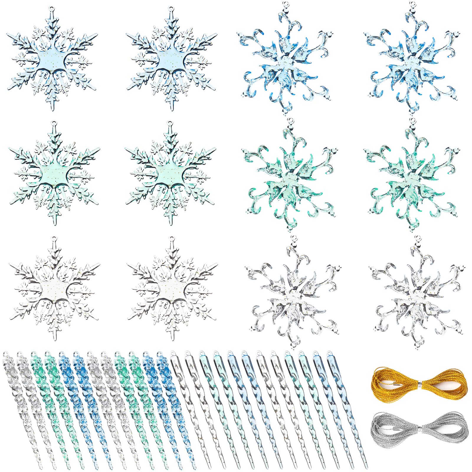 VGOODALL Christmas Snowflake Decorations, 36pcs Icicles Ornaments Set Clear Snowflake Acrylic Christmas Ornaments for Santa Outdoor Party Decoration Craft Projects