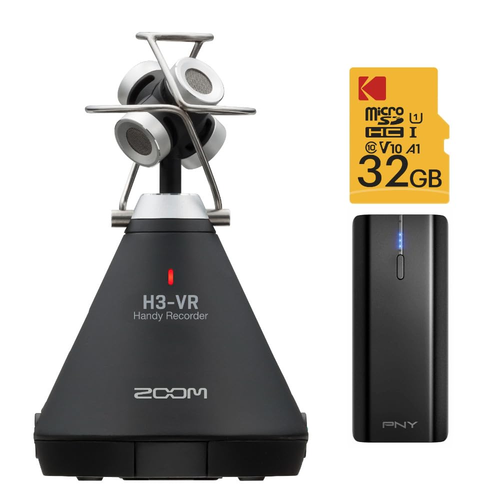 Zoom H3-VR 360-Degree Audio Handy Recorder Bundle with Portable Charger and 32GB MicroSD Card, Charger Compatible with All Mobile Devices (3 Items)